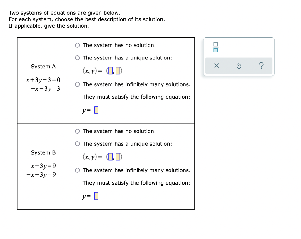 Solved Two systems of equations are given below. For each | Chegg.com