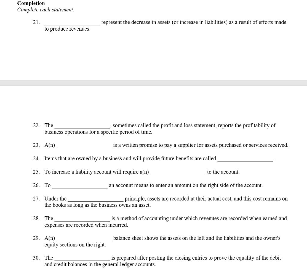 Solved Completion Complete each statement. 21. represent the | Chegg.com