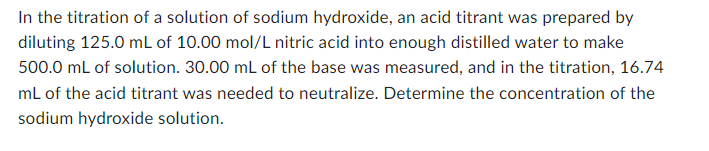 Solved In the titration of a solution of sodium hydroxide, | Chegg.com