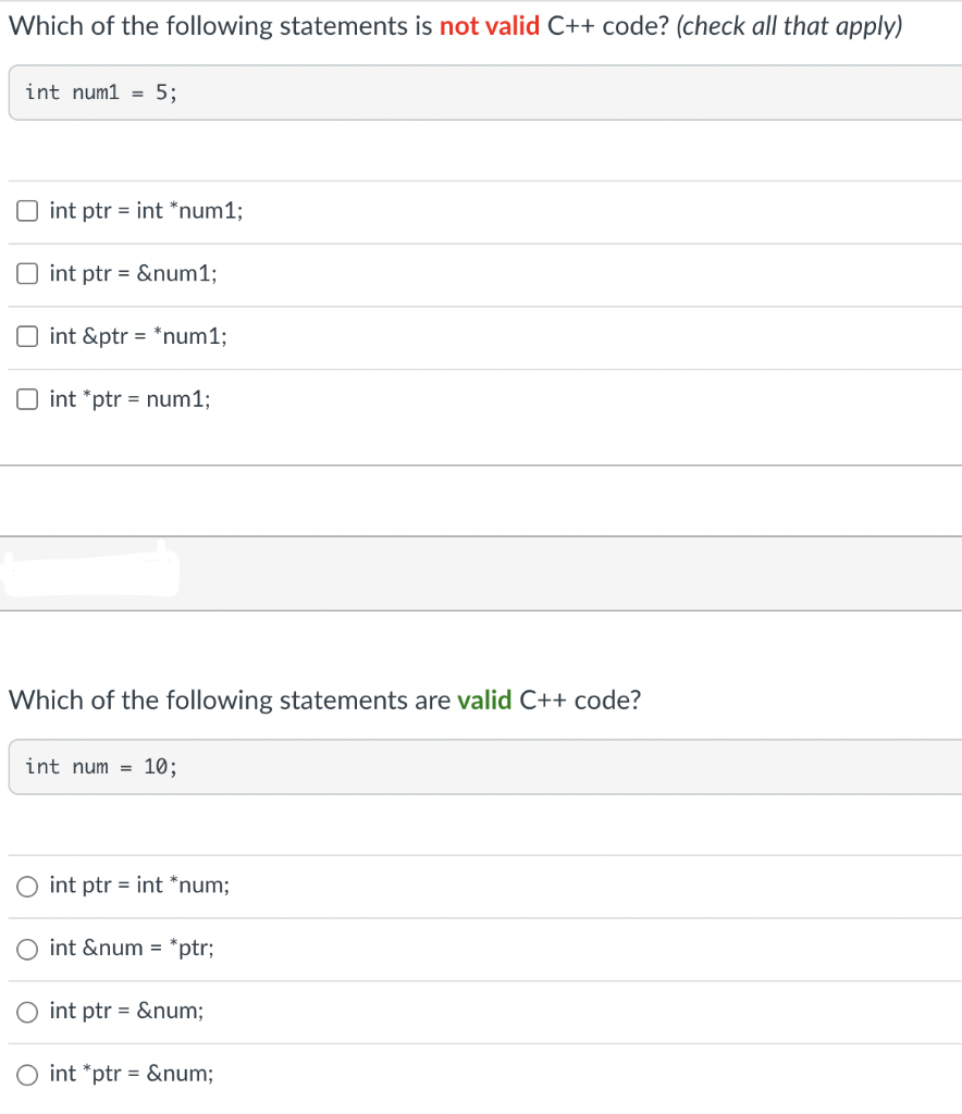 Solved Which Of The Following Statements Is Not Valid C 