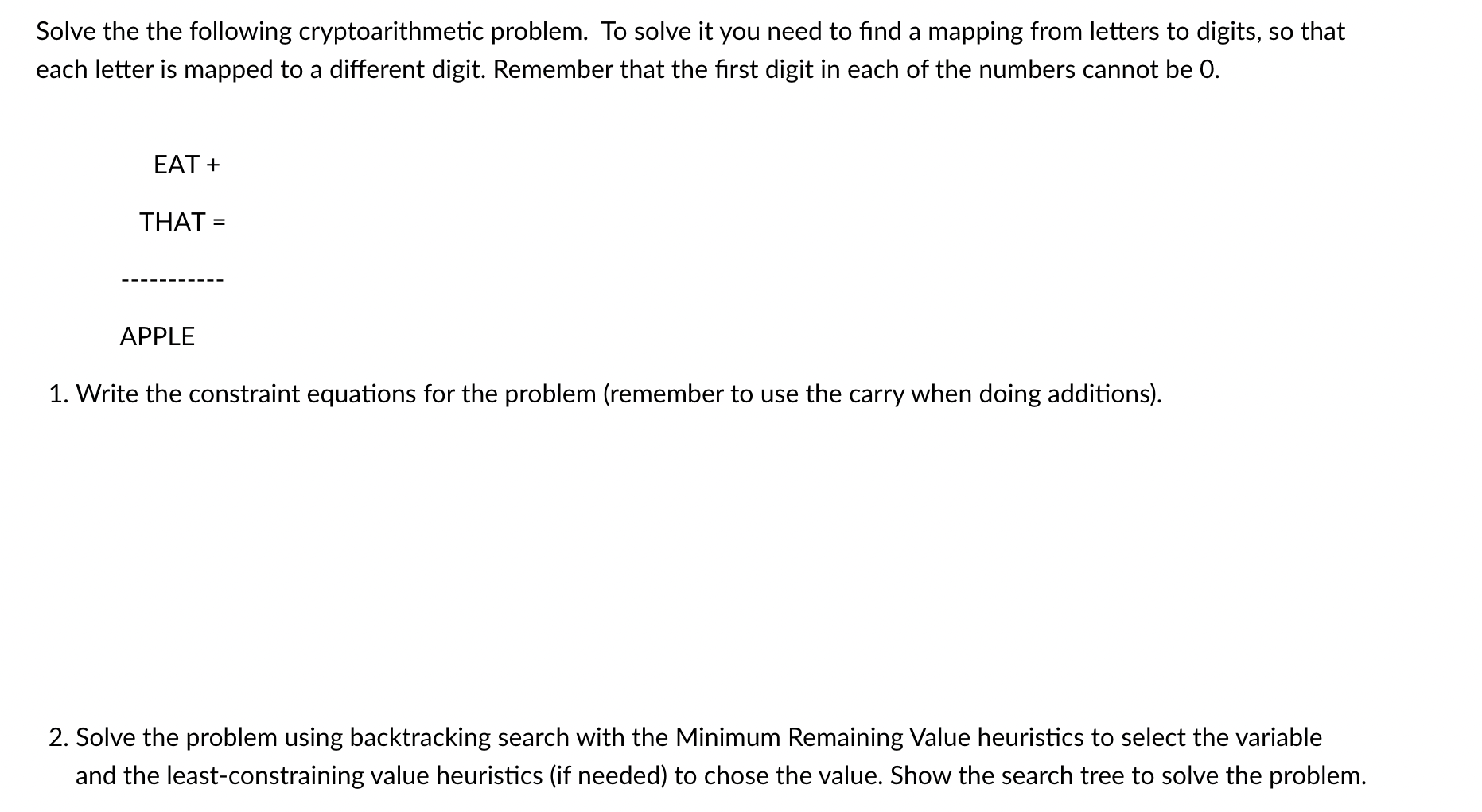 Solved Solve the the following cryptoarithmetic problem. To | Chegg.com