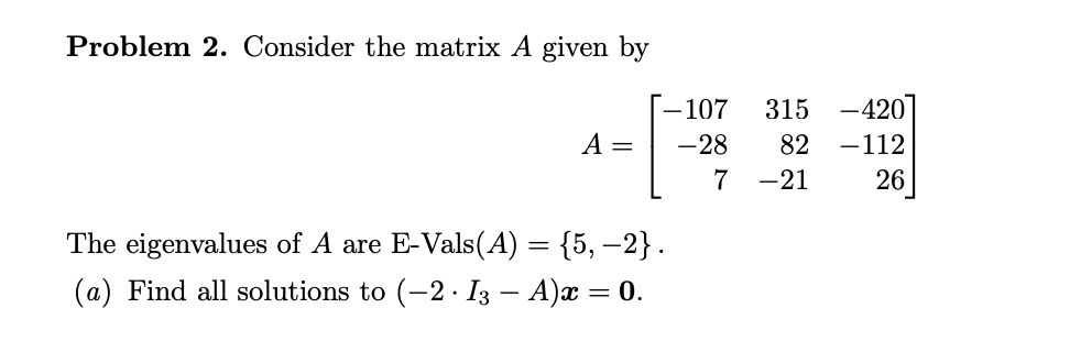 Solved Problem 2. Consider the matrix A given by A = The | Chegg.com