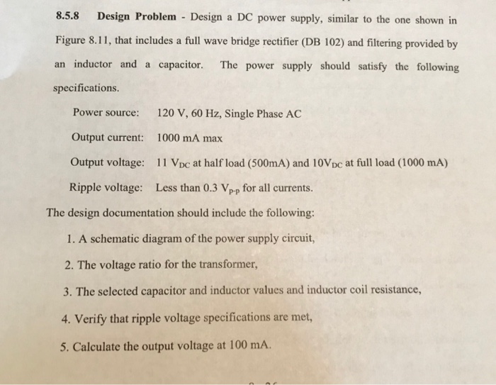 Solved 8.5.8 Design Problem Design a DC power supply, | Chegg.com