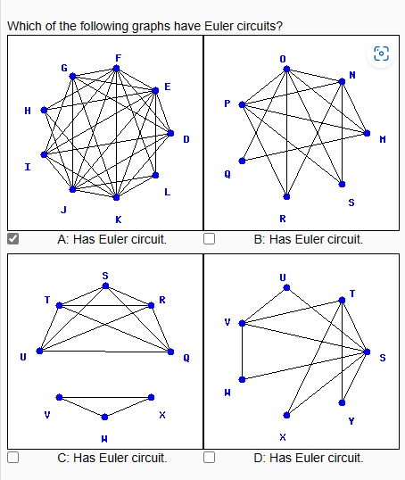 Solved Which of the following graphs have Euler circuits? A: | Chegg.com