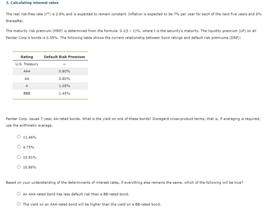 Solved 3. Calculating interest rates The real risk-free rate | Chegg.com