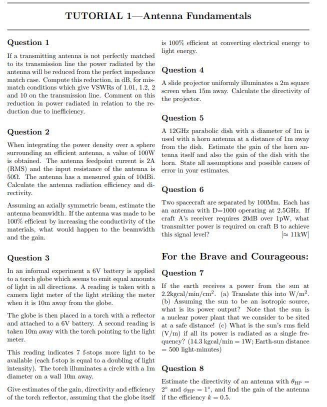 Solved TUTORIAL 1–Antenna Fundamentals Question 1 is 100% | Chegg.com