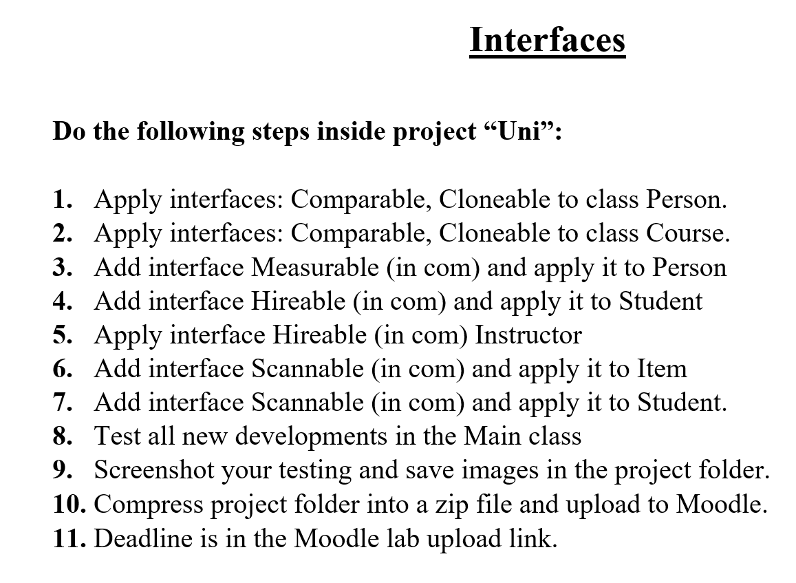 Solved Interfaces Do the following steps inside project | Chegg.com
