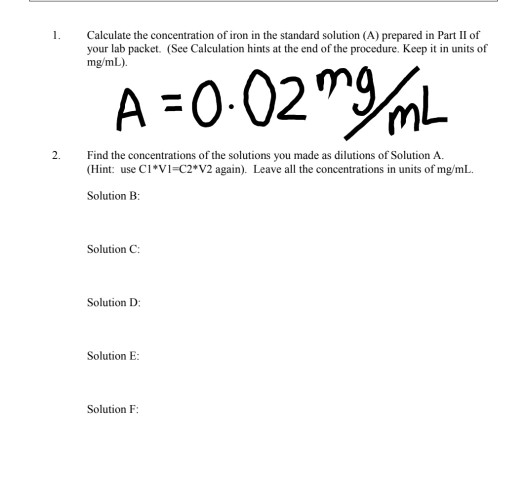 Calculate the concentration of iron in the standard | Chegg.com