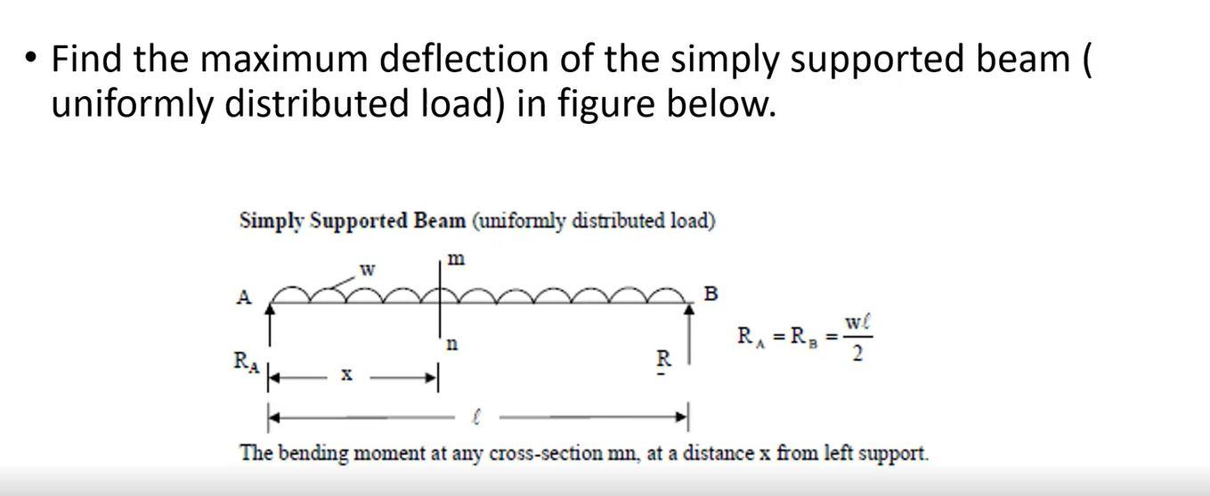 [Solved]: - Find the maximum deflection of the simply supp