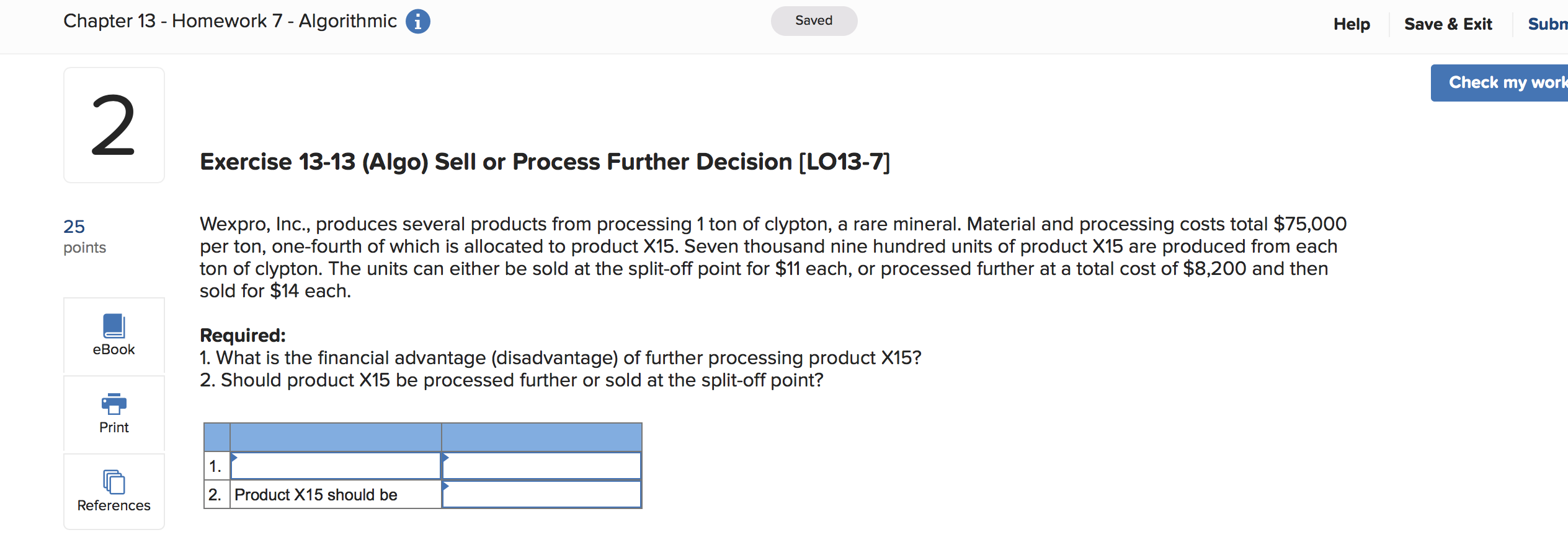 Solved Chapter 13 - Homework 7 - Algorithmic i Saved Help | Chegg.com