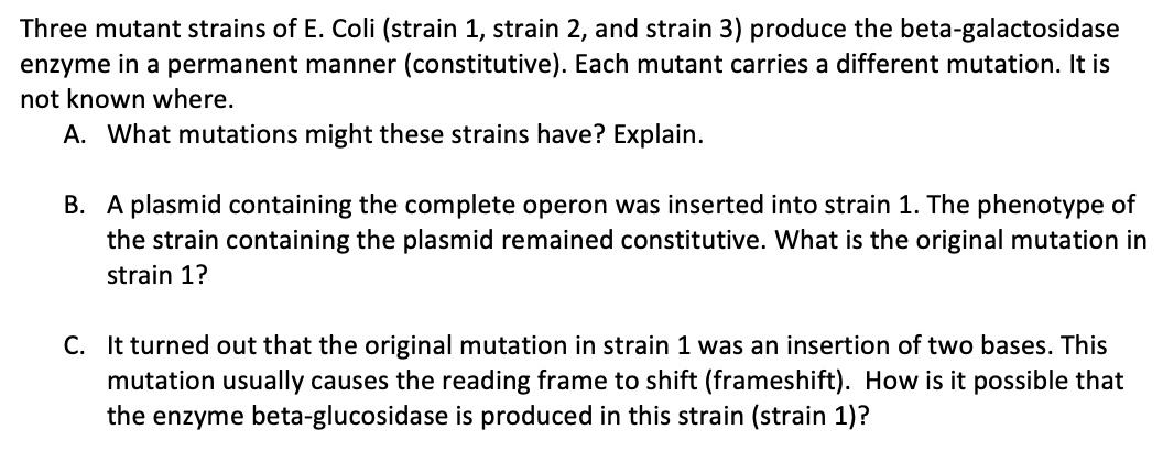 Solved Three mutant strains of E. Coli (strain 1, strain 2, | Chegg.com
