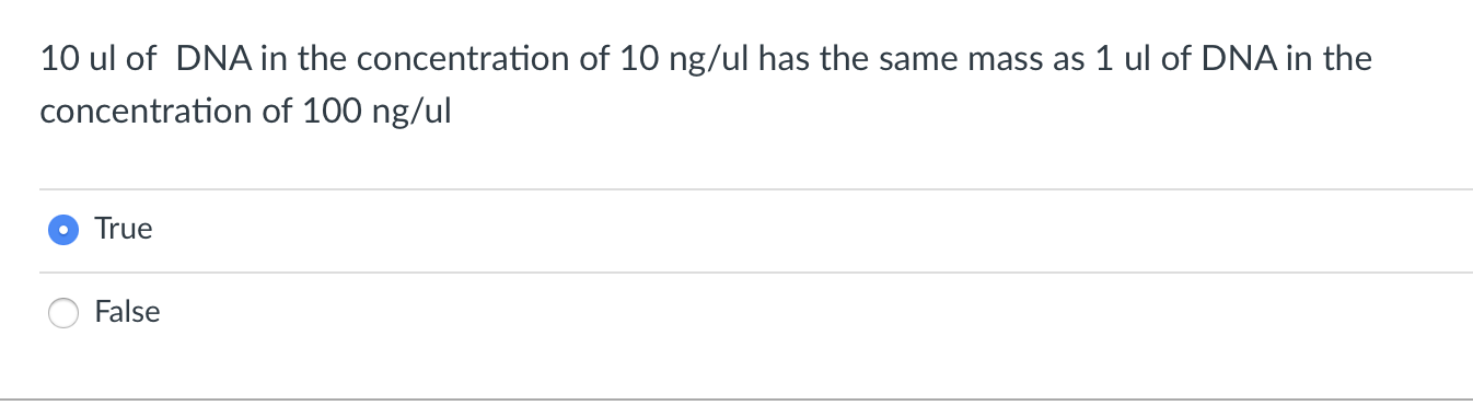 Solved 10 ul of DNA in the concentration of 10 ng/ul has the | Chegg.com