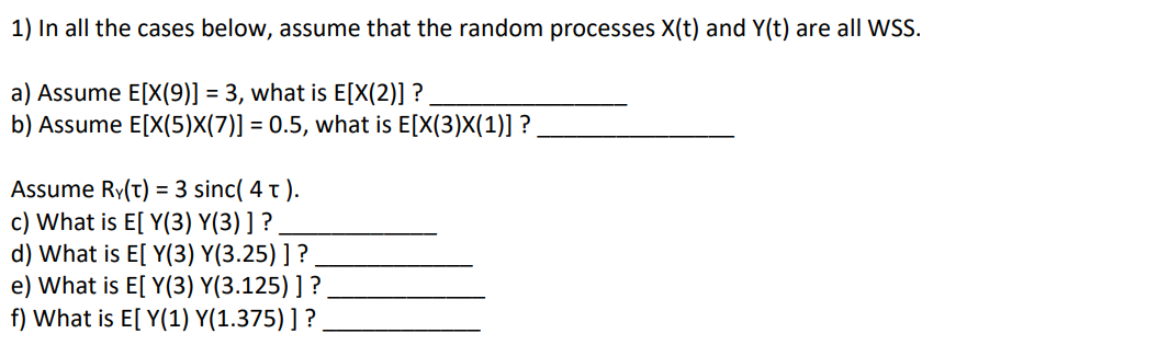 Solved 1) In all the cases below, assume that the random | Chegg.com
