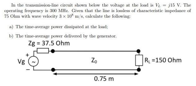 Solved In the transmission-line circuit shown below the | Chegg.com