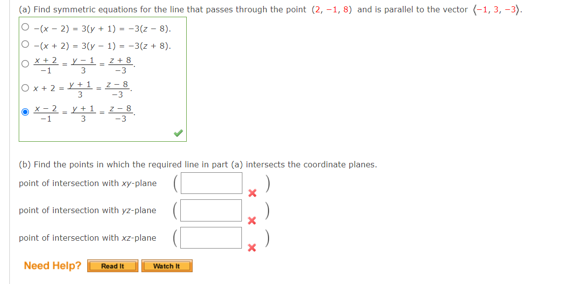Solved (a) Find symmetric equations for the line that passes | Chegg.com
