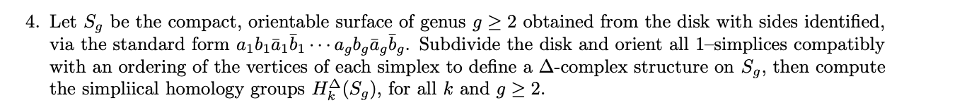 Solved 4. Let Sg be the compact, orientable surface of genus | Chegg.com