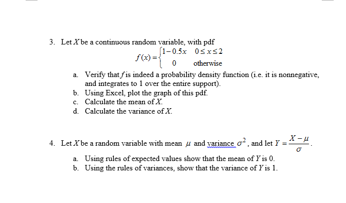 Solved 3. Let X be a continuous random variable, with | Chegg.com