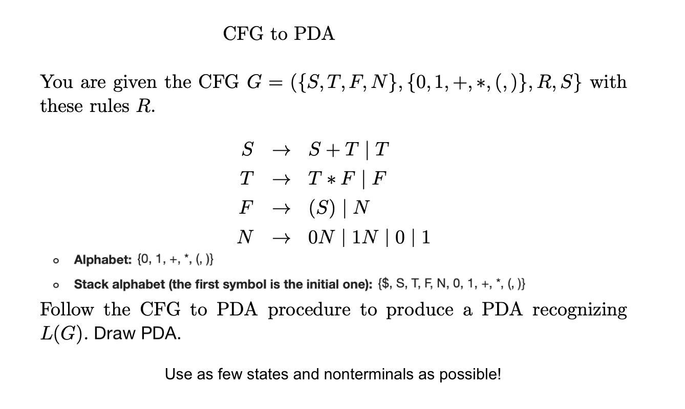 Solved CFG to PDA You are given the CFG G = ({S,T, F,N}, | Chegg.com