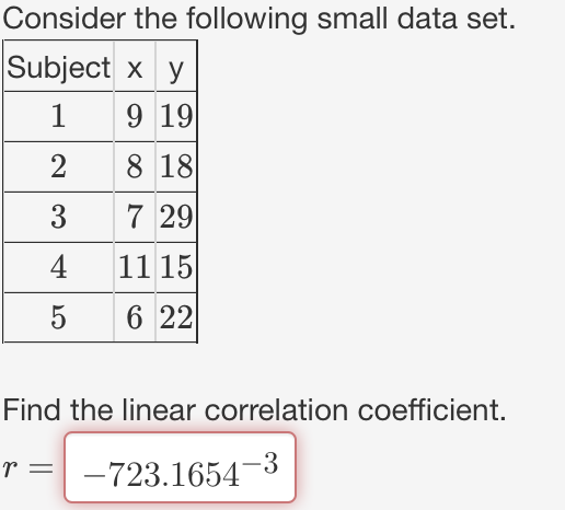 Solved Consider the following small data set. Subject x y 1 | Chegg.com