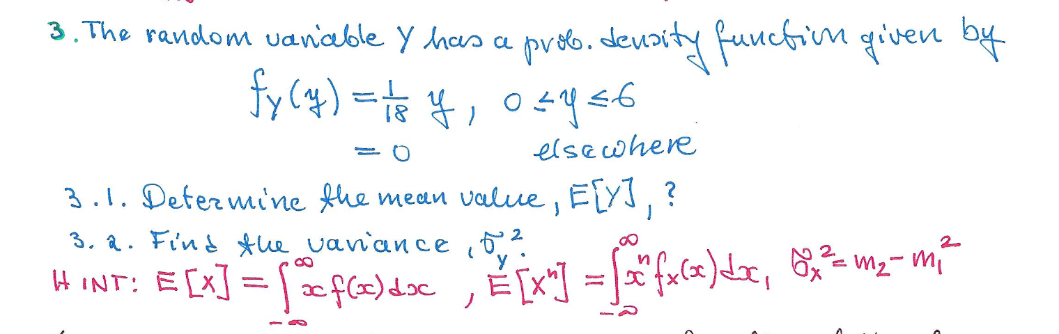 Solved 3. The random vaniable y has a prob. density function | Chegg.com