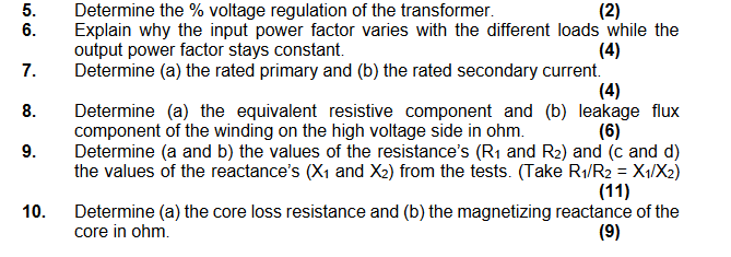 Solved 5. 6. 7. 8. Determine the % voltage regulation of the | Chegg.com