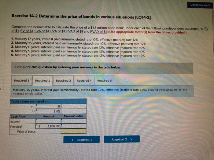 Solved Check my work Exercise 14-2 Determine the price of | Chegg.com