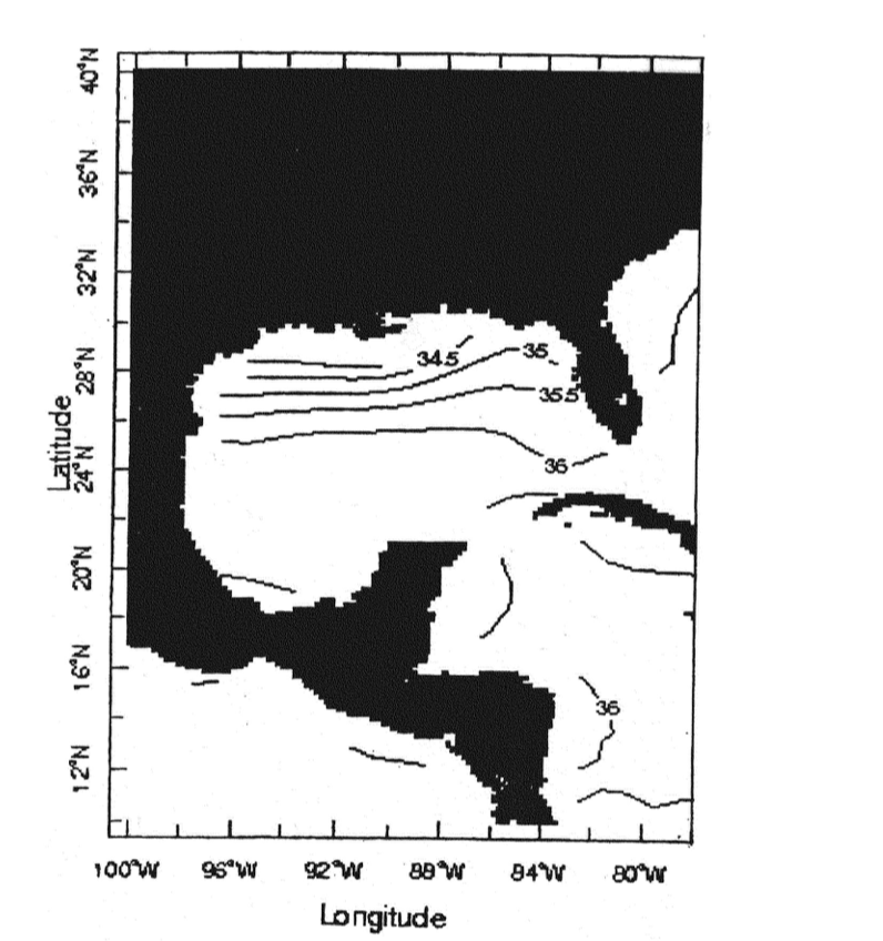 Solved Study the isohalines for the Gulf of Mexico | Chegg.com