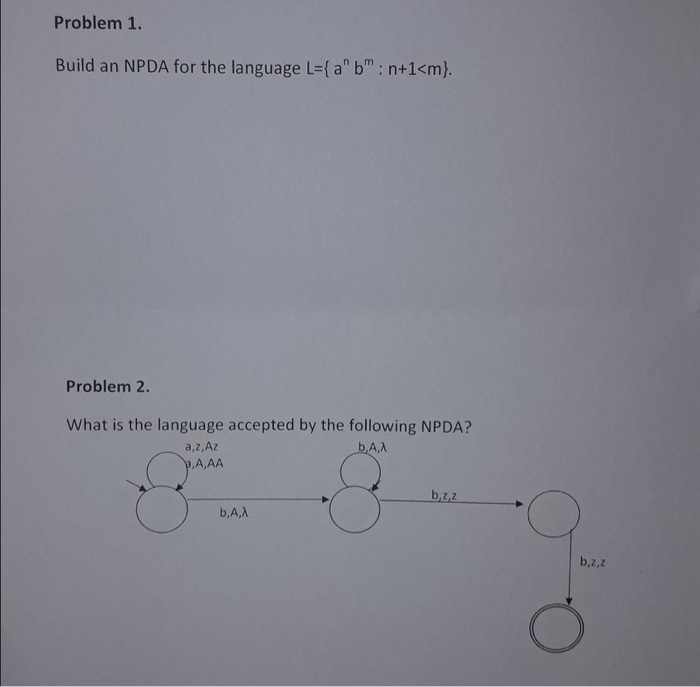 Solved Problem 1 Build an NPDA for the language L (a" bm | Chegg.com