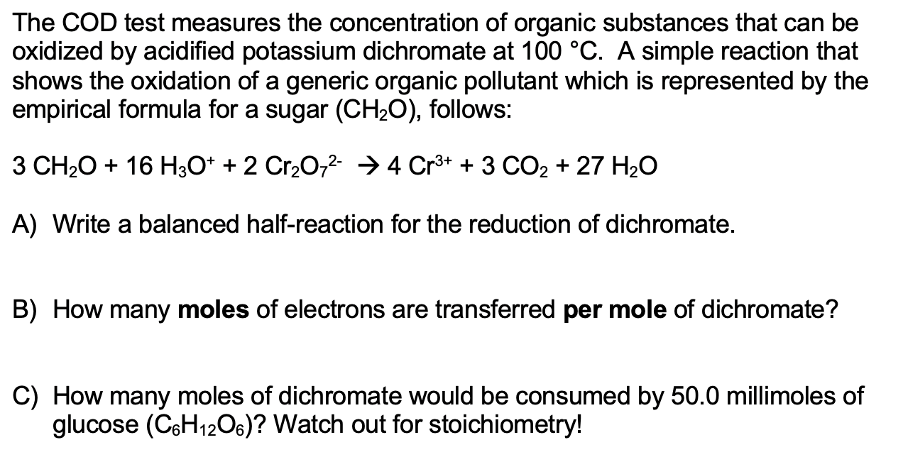 Solved The COD test measures the concentration of organic | Chegg.com