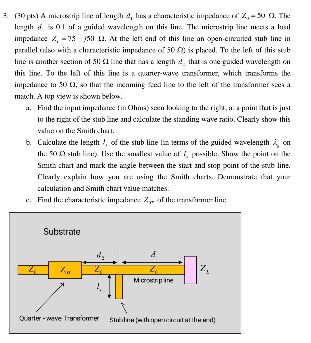 Solved 3. (30 pts) A microstrip line of length d1 has a | Chegg.com