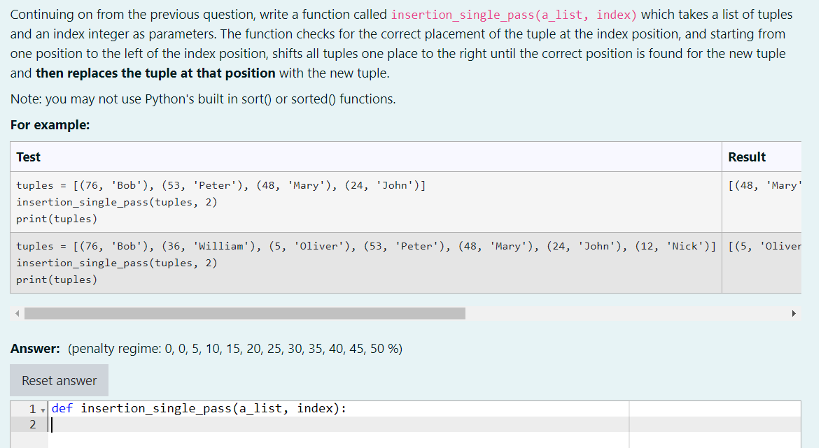 Solved Def Shifttuplesalist Index Item 