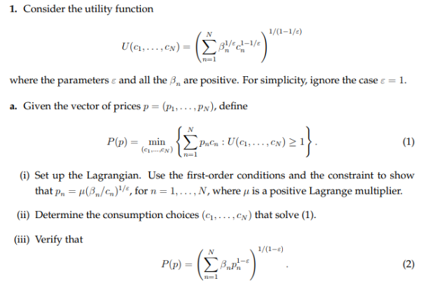 Solved 1. Consider the utility function | Chegg.com