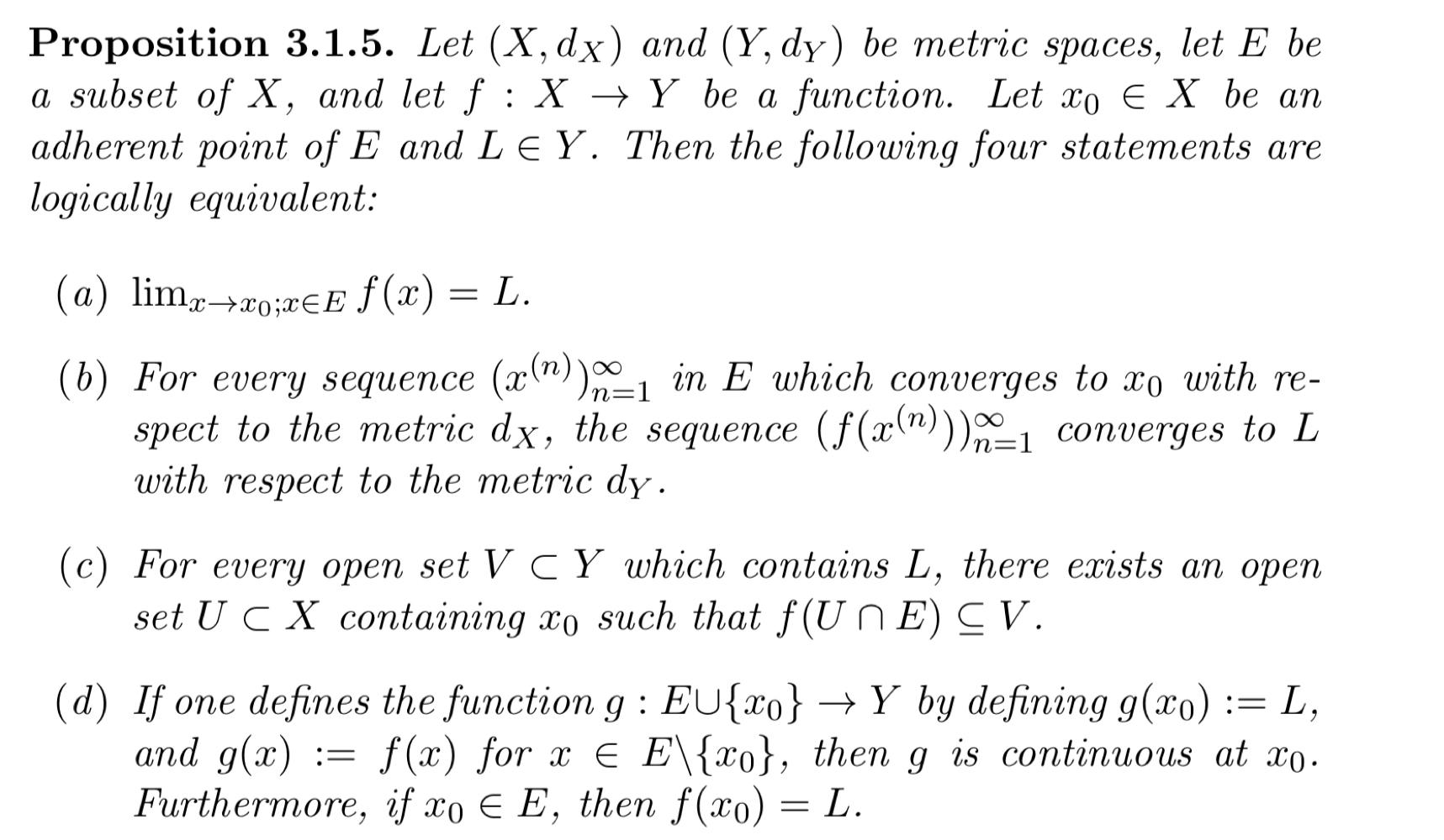 Solved Proposition 3.1.5. Let (X,dX) and (Y,dY) be metric | Chegg.com