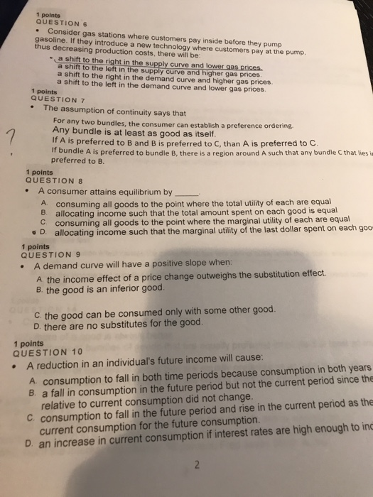 Solved 1 points QUESTION 6 Consider gas stations where | Chegg.com