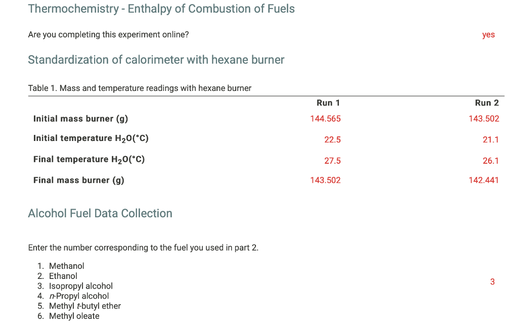 Solved Thermochemistry - Enthalpy of Combustion of Fuels Are | Chegg.com