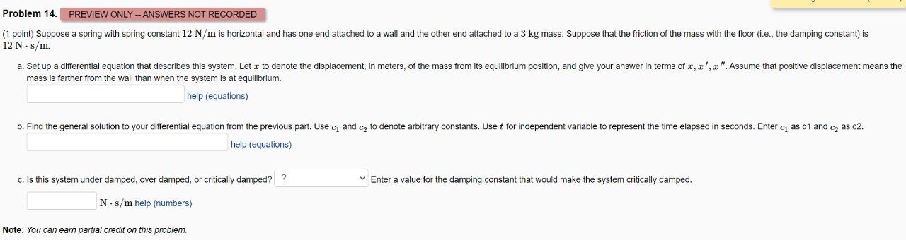 Solved Problem 14. PREVIEW ONLY - ANSWERS NOT RECORDED (1 | Chegg.com