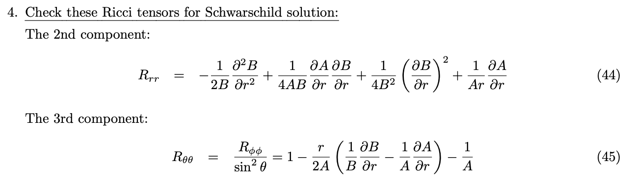 4. Check these Ricci tensors for Schwarschild | Chegg.com