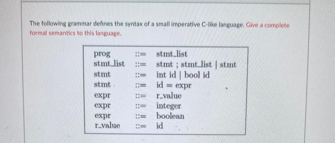 Solved The following grammar defines the syntax of a small | Chegg.com