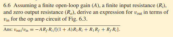 Solved 6.6 Assuming a finite open-loop gain (A), a finite | Chegg.com