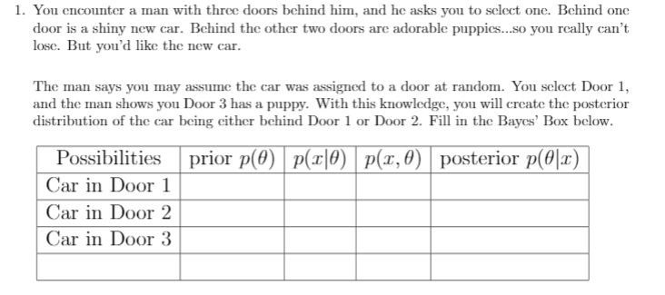 Solved 1. You encounter a man with three doors behind him, | Chegg.com