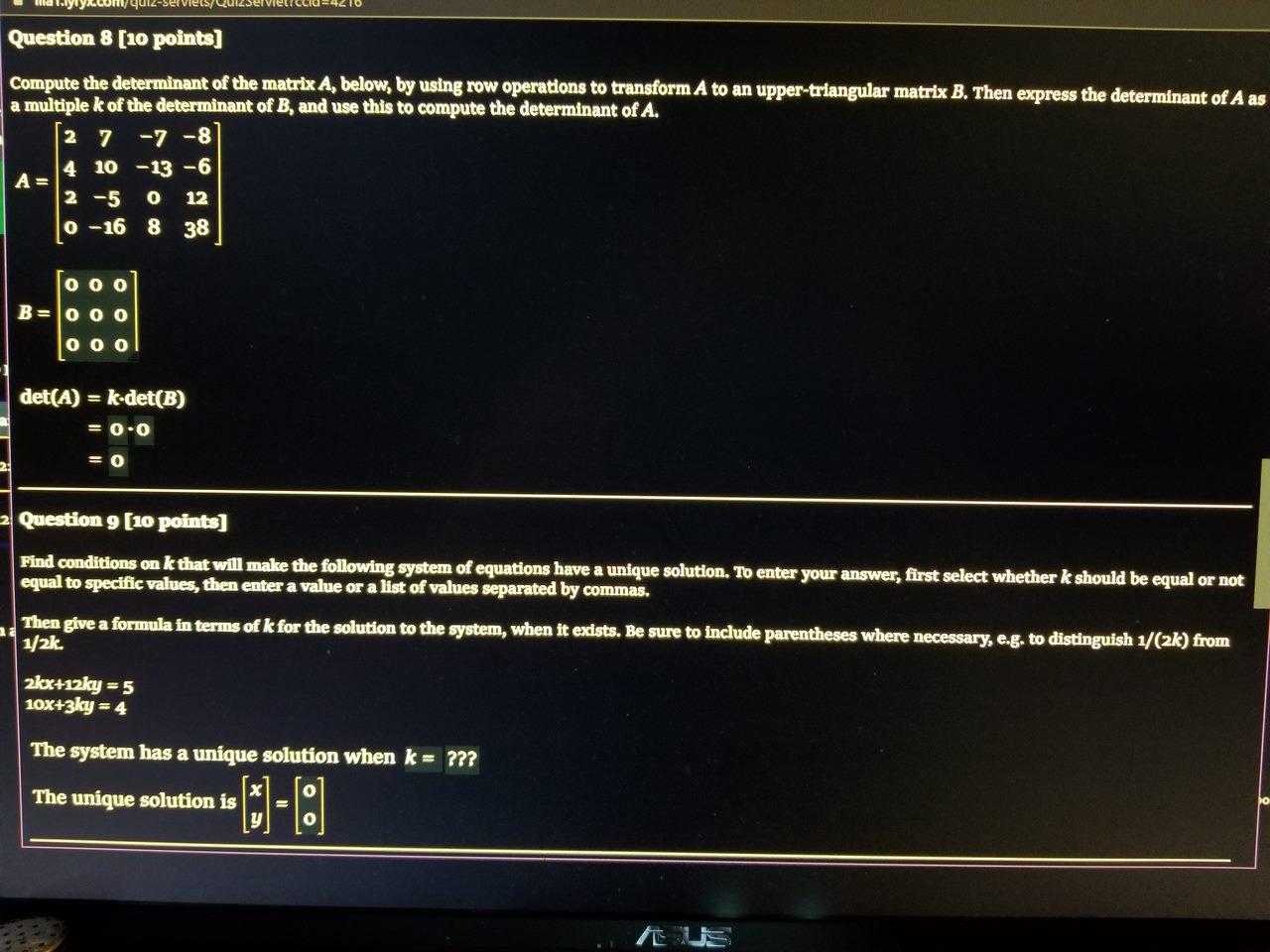 Solved Question 8 [10 points] Compute the determinant of the | Chegg.com