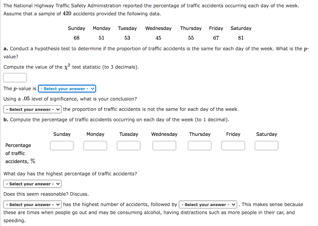 Solved The National Highway Traffic Safety Administration | Chegg.com