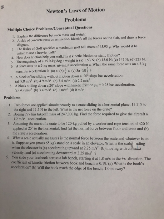 Solved Newton's Laws of Motion Problems Multiple Choice | Chegg.com