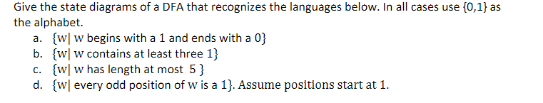 Solved Give the state diagrams of a DFA that recognizes the | Chegg.com