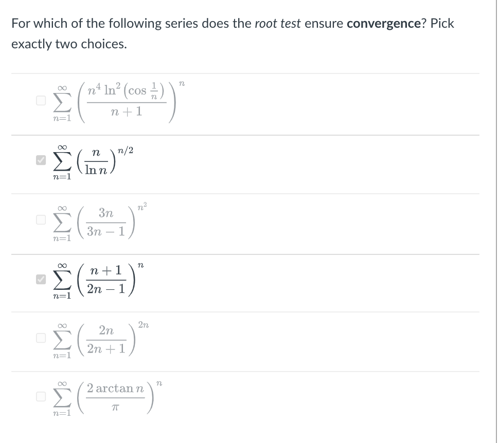 Solved For which of the following series does the root test | Chegg.com