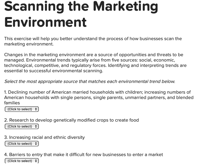 Solved Scanning the Marketing Environment This exercise will | Chegg.com