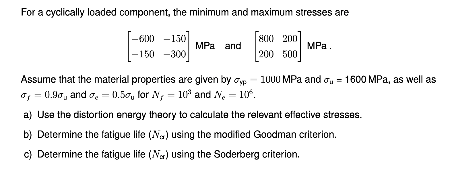Solved For a cyclically loaded component, the minimum and | Chegg.com
