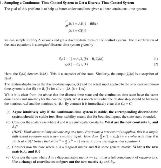 1 Sampling A Continuous Time Control System To Get A
