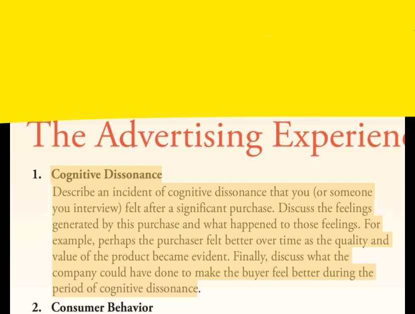 Solved The Advertising Experien 1. Cognitive Dissonance | Chegg.com