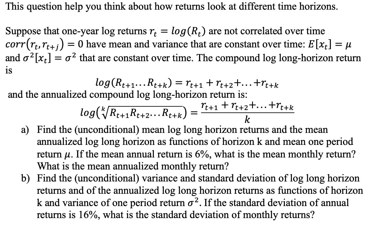 Solved This question help you think about how returns look | Chegg.com